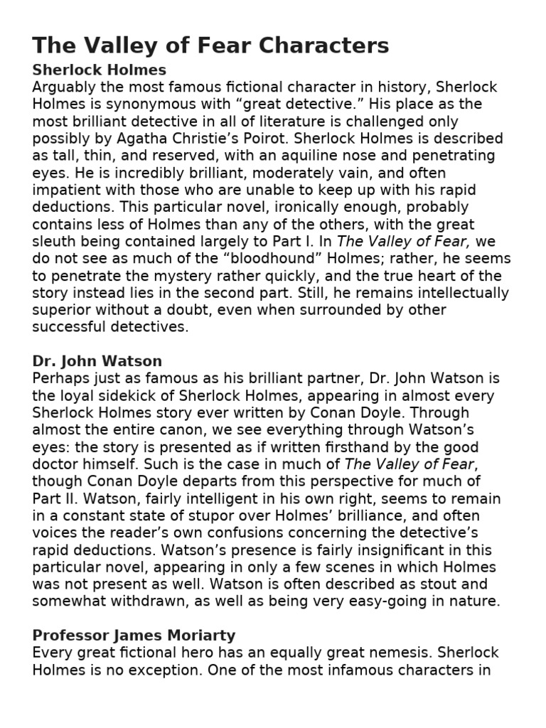 The Valley of Fear Characters | PDF | The Valley Of Fear | Sherlock Holmes