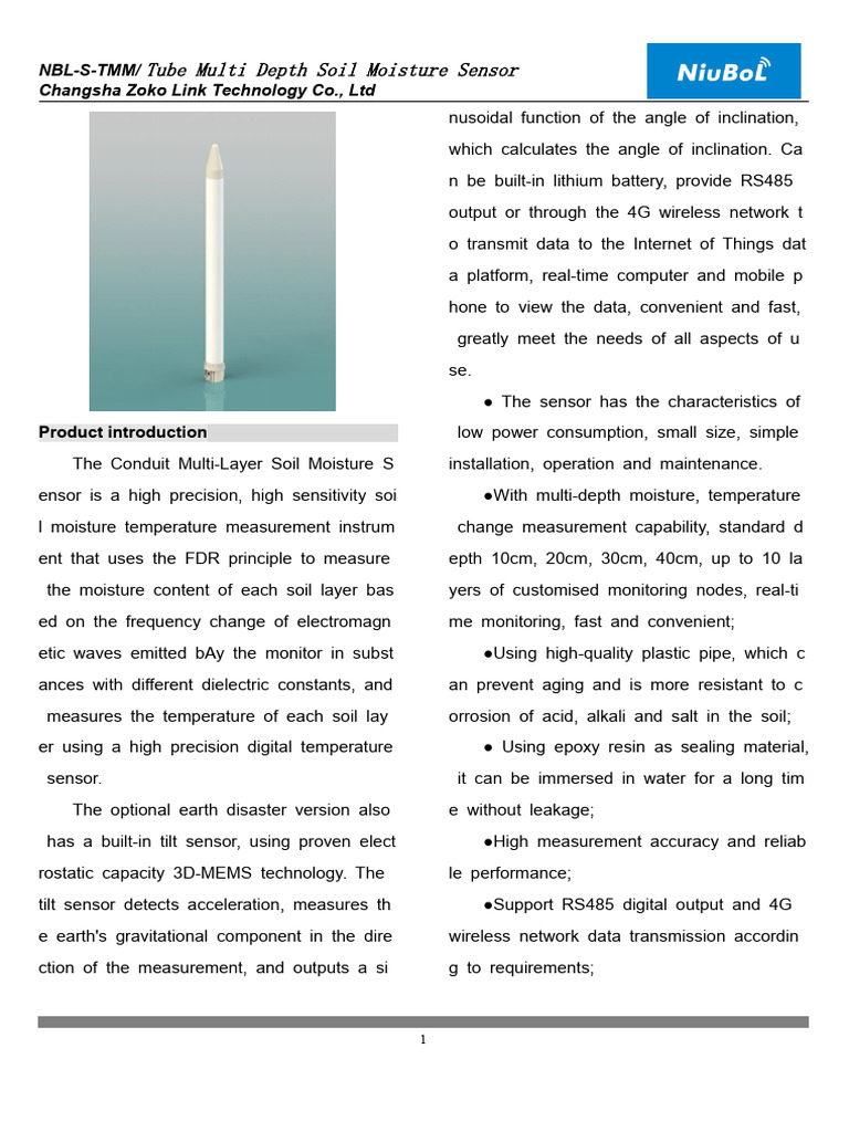 NBL-S-TMM Tubular Multi-Depth Soil Moisture Sensor Instruction Manual ...