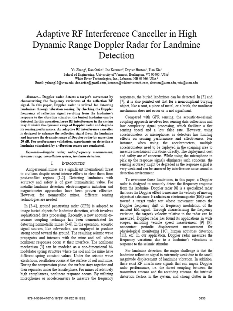 Adaptive RF Interference Canceller in High Dynamic Range Doppler Radar For Landmine Detection ...