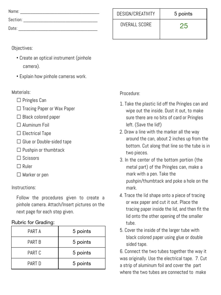 Pringles Can Pinhole Camera | PDF | Camera | Imaging