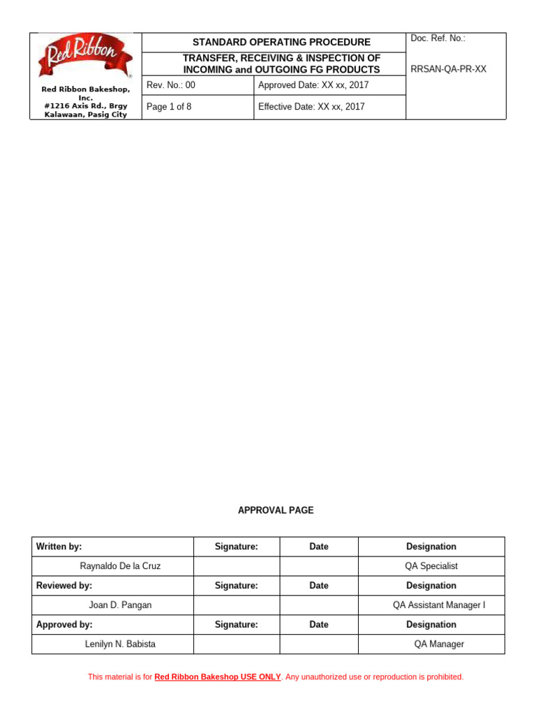 17 0802 Logistics Inspection of Incoming and Outgoing FG To and From ...