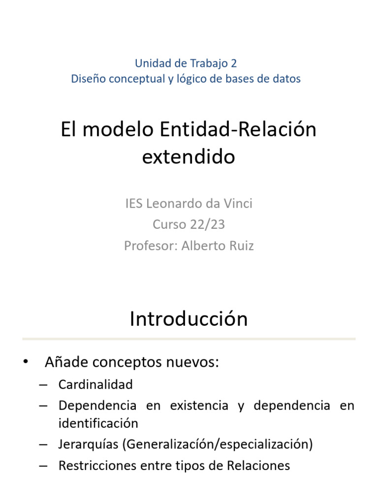 UT2-2-El Modelo Entidad Relación Extendido | PDF