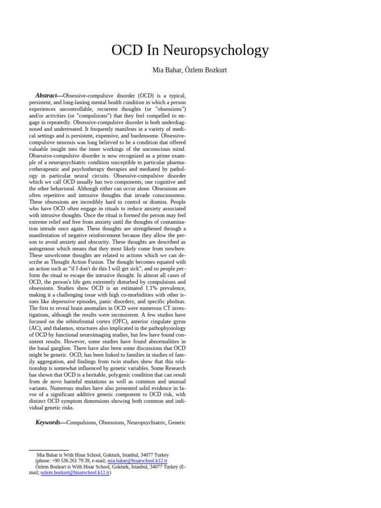 Abstract 02 | PDF | Obsessive–Compulsive Disorder | Behavioural Sciences