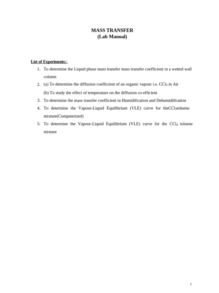 Mass Transfer Lab Manual | PDF | Distillation | Continuum Mechanics