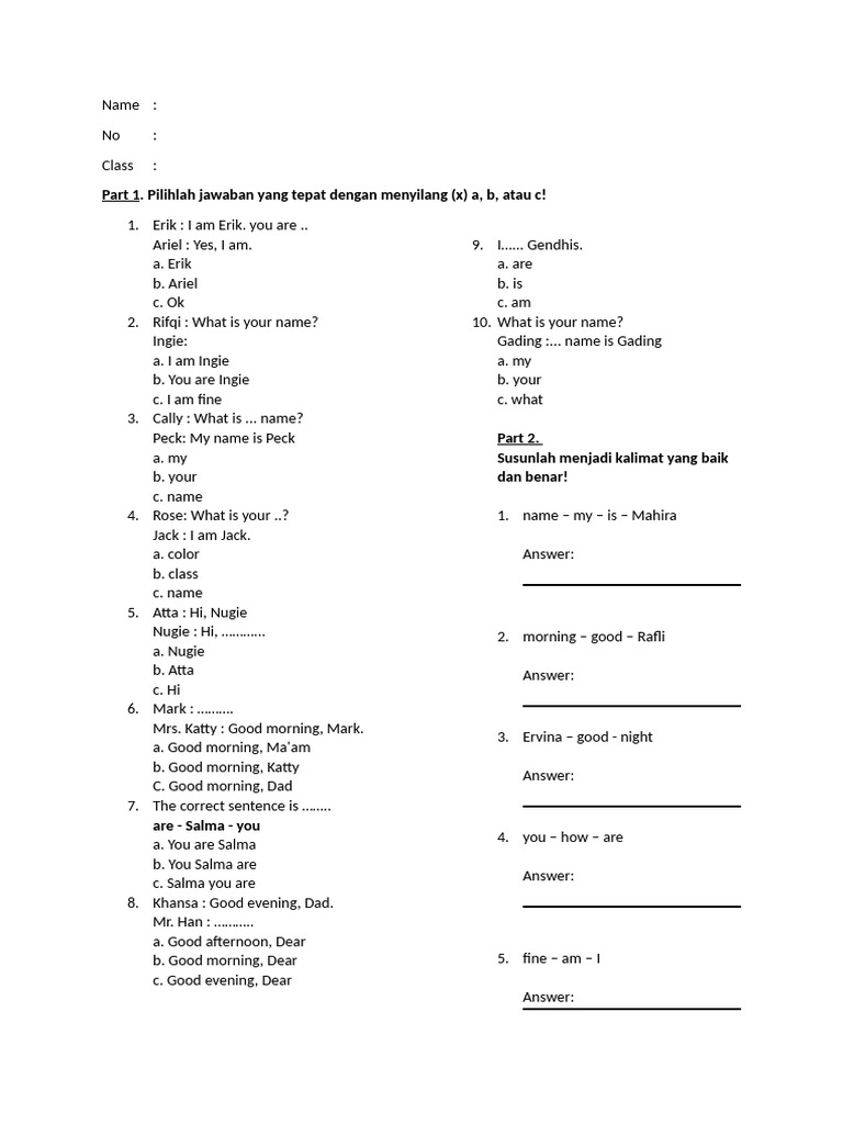 Kelas 1 Unit 2 | PDF