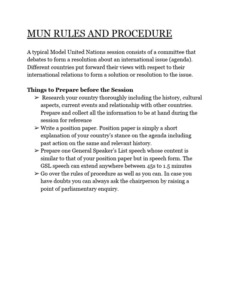 MUN Rules and Procedure | PDF | Committee | Political Law