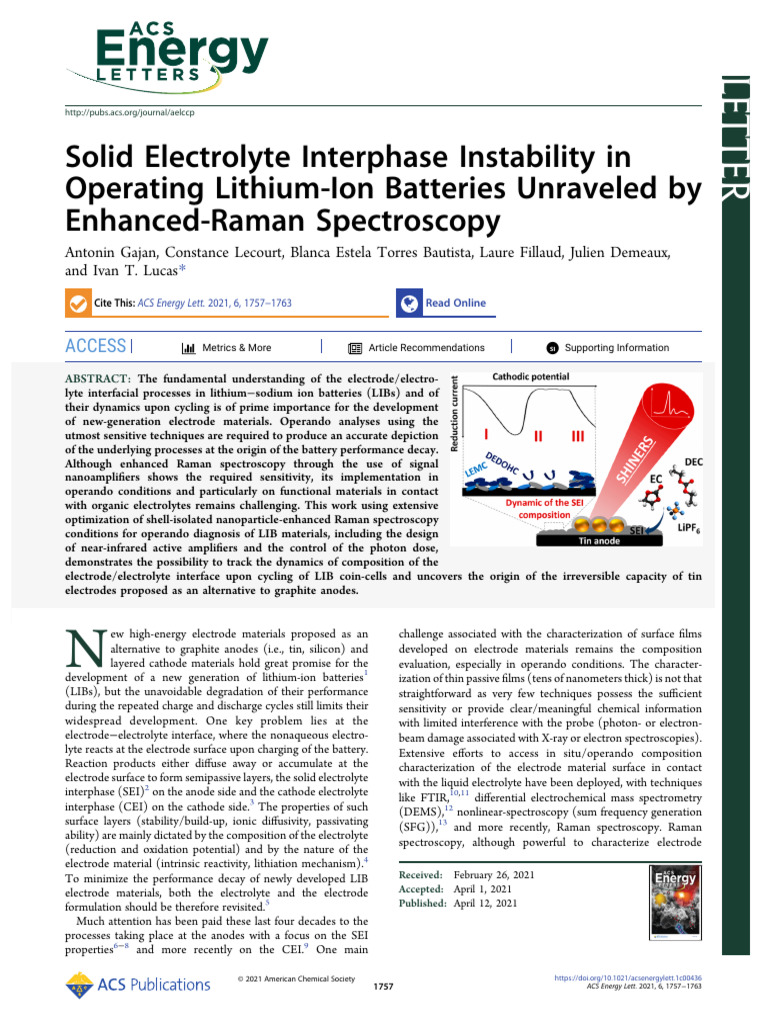 Gajan Et Al 2021 Solid Electrolyte Interphase Instability in Operating Lithium Ion Batteries ...