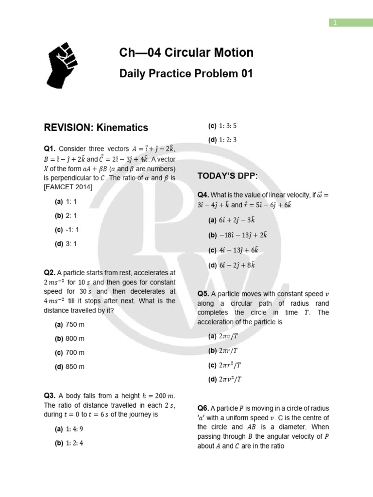 Ch-Circular Motion DPP 01 | PDF | Acceleration | Applied And Interdisciplinary Physics