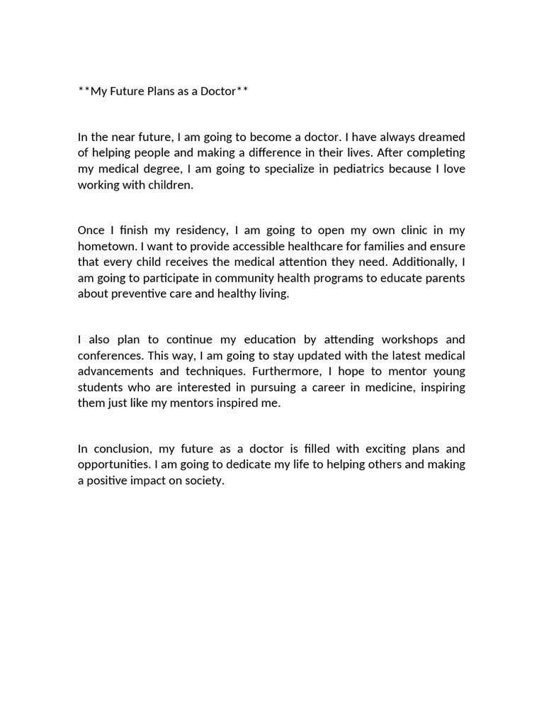 My Future Plans As A Doctor | PDF