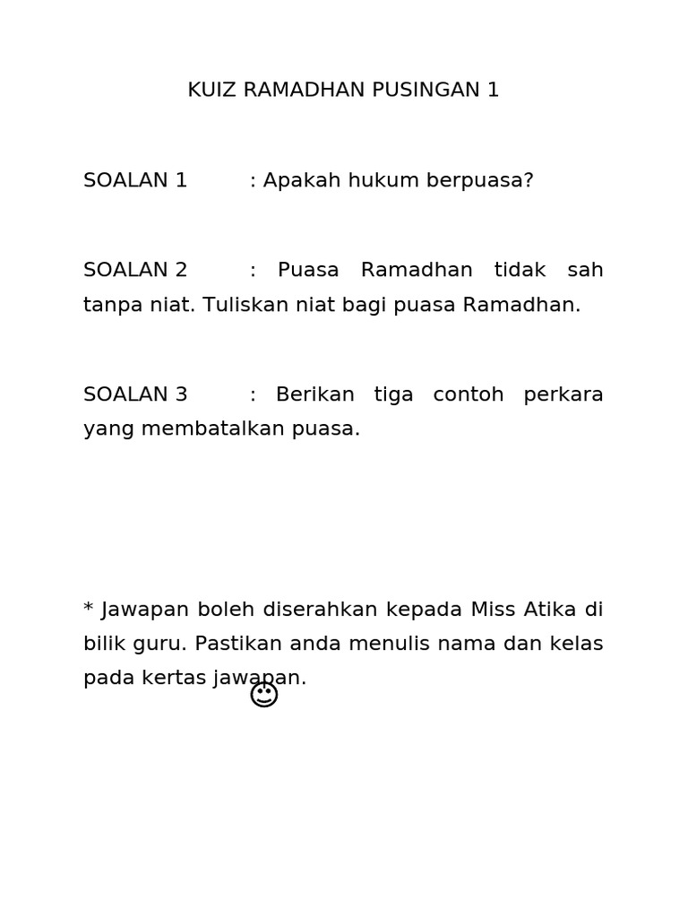 Kuiz Ramadhan Pusingan 1 THP 1 | PDF