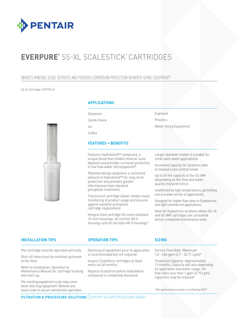 EV9799-42 SS XL Cartridge Spec Sheet | PDF | Water | Water Treatment