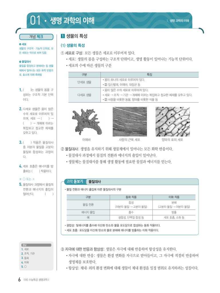EBS 2023학년도 수능특강 과학탐구영역 생명과학Ⅰ 본문 (학생용) 6 | PDF