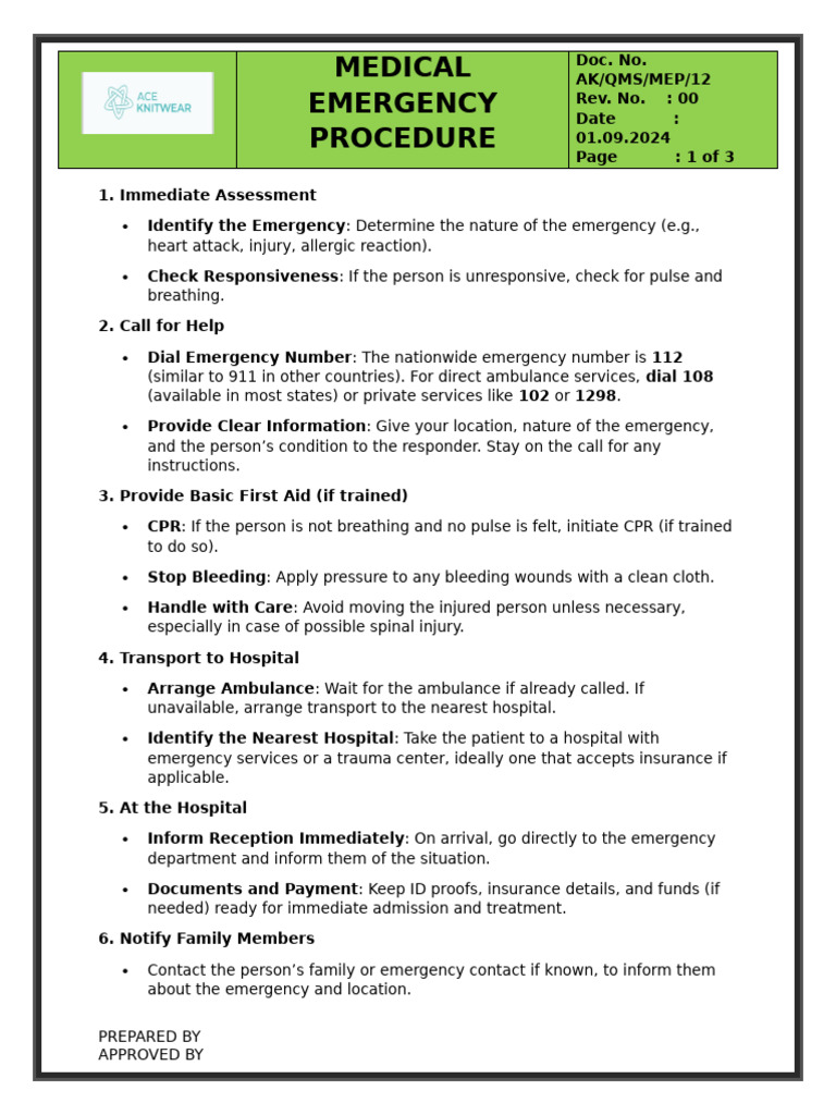 12 Sop Medical Emergency Procedure | PDF