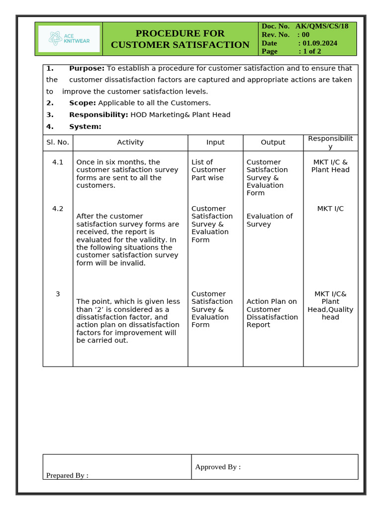 18 Sop Customer Satisfaction | PDF | Quality Management System | Business
