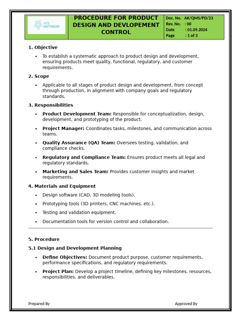 Product Design and Development SOP | PDF | Verification And Validation ...