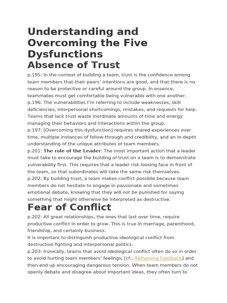 Understanding and Overcoming The Five Dysfunctions | PDF | Social Psychology | Psychology