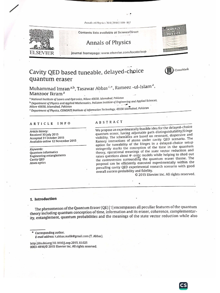 Cavity QED Based Tuneable Delayed Choice Quantum Eraser | PDF