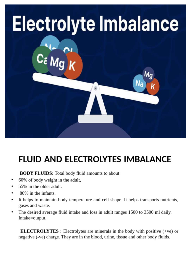 Fluid and Electrolyte Imbalance Guide | PDF | Homeostasis | Electrolyte