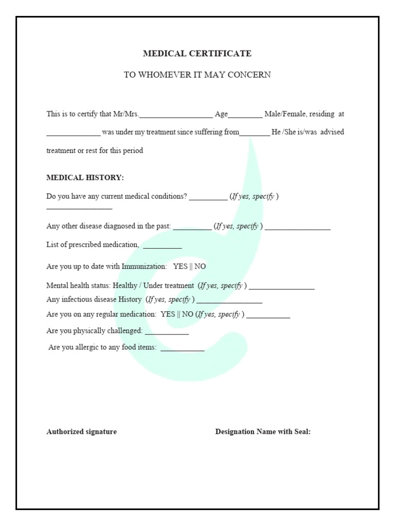 Medical Certificate Template Sample | PDF