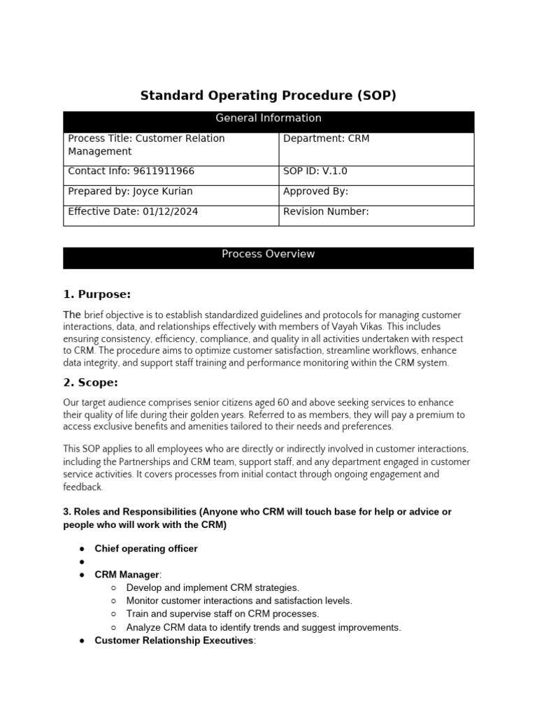 Standard Operating Procedure - CRM WIP | PDF | Customer Relationship ...