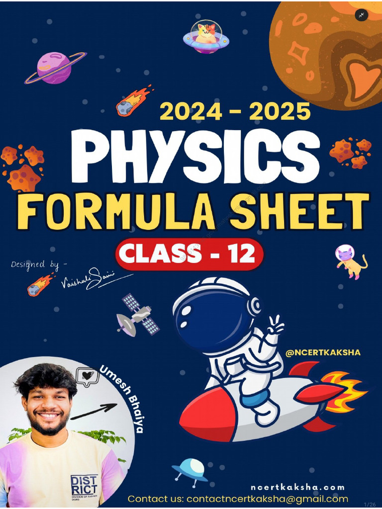 Class 12 Physics Formula Sheet | PDF