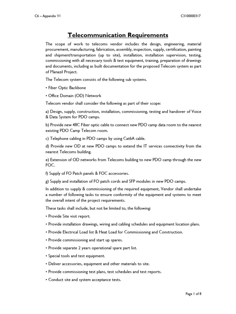 Appendix VI - Telecom System Requirments | PDF | Network Switch | Telecommunications