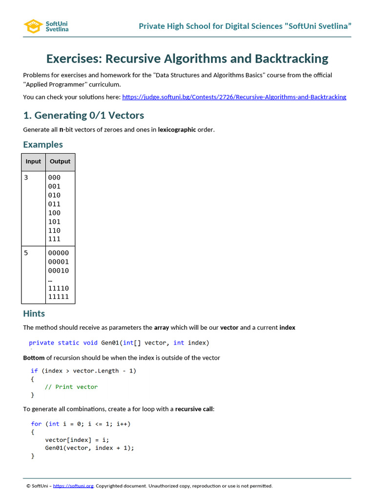 Generating 0 - 1 Vectors - Условия | PDF | Computing | Computer Science