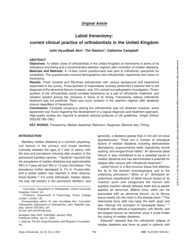 Frenectomy Midlin Diastema | PDF | Orthodontics | Medical Diagnosis