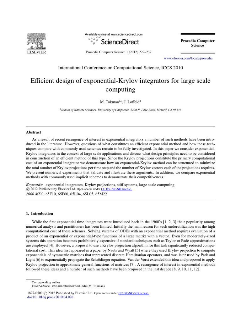 17.efficient Design of Exponential-Krylov Integrators For Large Scale Computing | PDF ...
