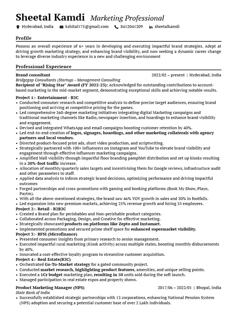Sheetal Kamdi - Marketing 6 Years of Experience | PDF | Marketing | Brand