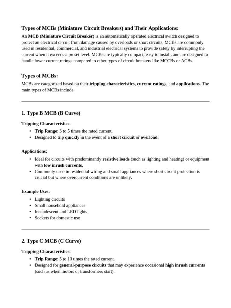 Types of MCB's and Its Applications | PDF | Electrical Equipment ...