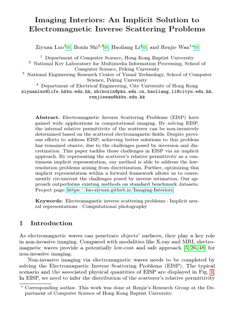 Imaging Interiors An Implicit Solution To Electromagnetic Inverse Scattering Problems | PDF