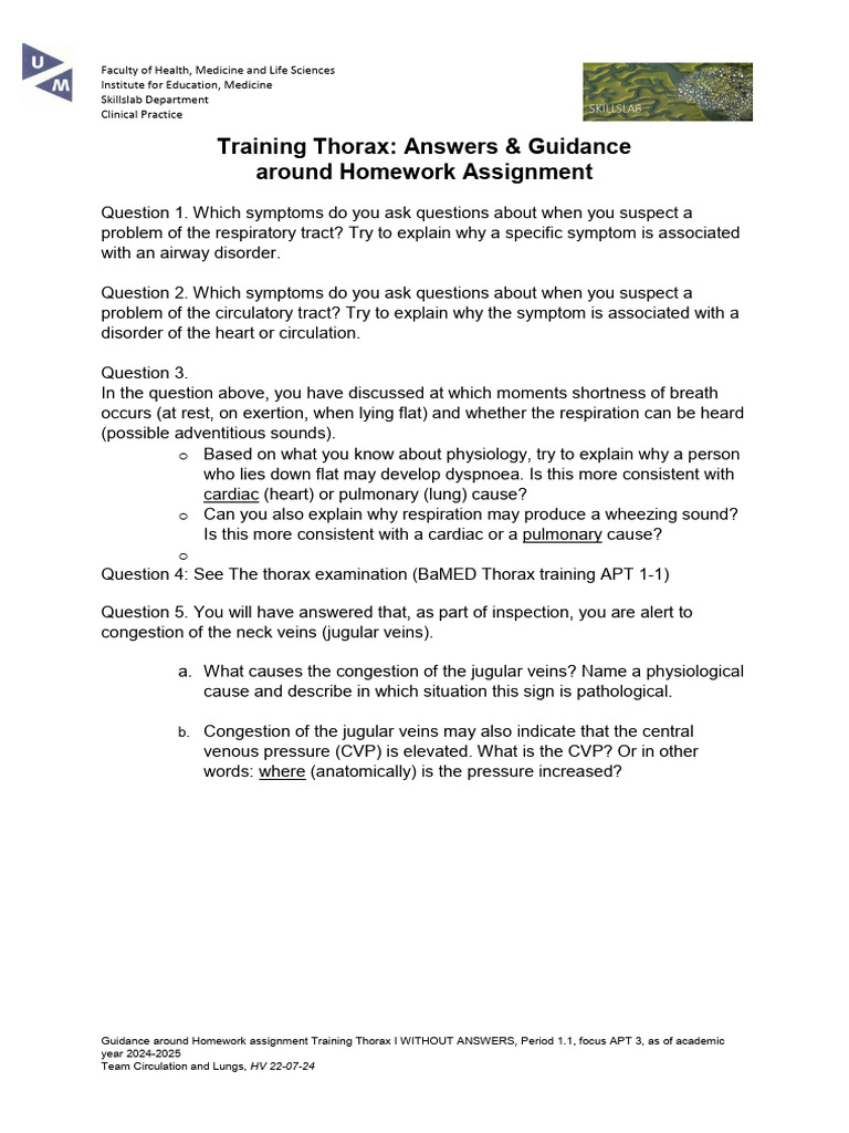 Guidance Around Homework Assignment and CVP Measurement Thorax I ...