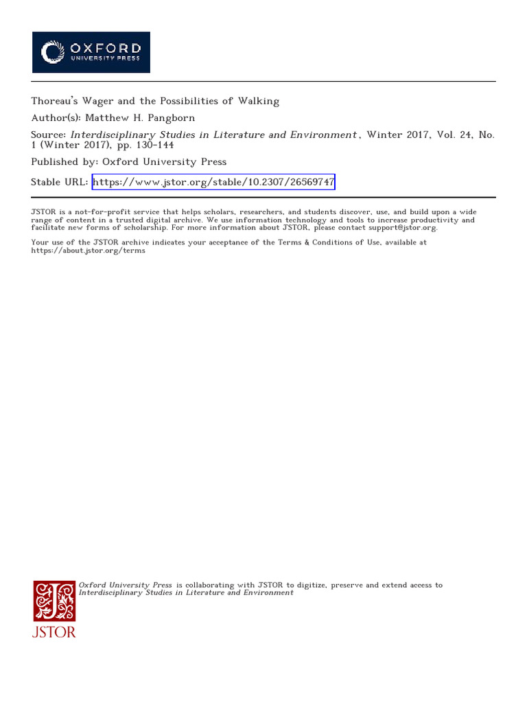 Matthew Pangborn - Thoreau's Wager and The Possibilities of Walking ...