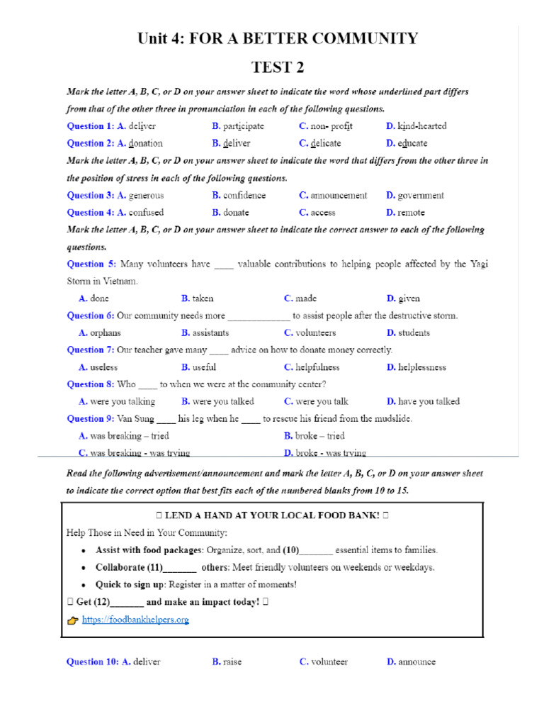 Test Anh 10 Unit 1 | PDF