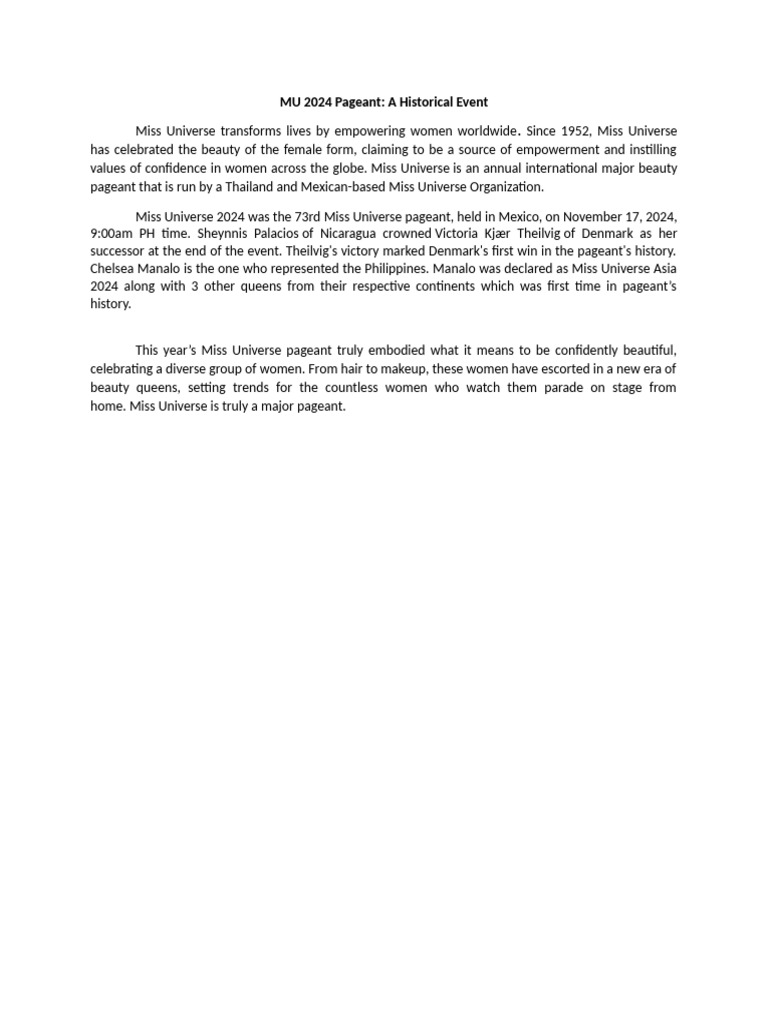 Miss Universe Fact Sheet 2 | PDF