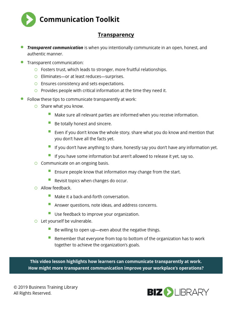 Transparency in Communication | PDF | Self-Improvement