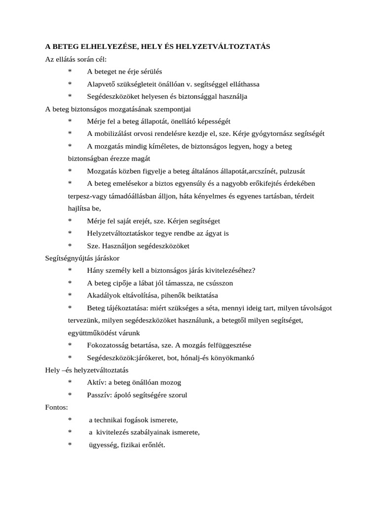 A Beteg Elhelyezése | PDF
