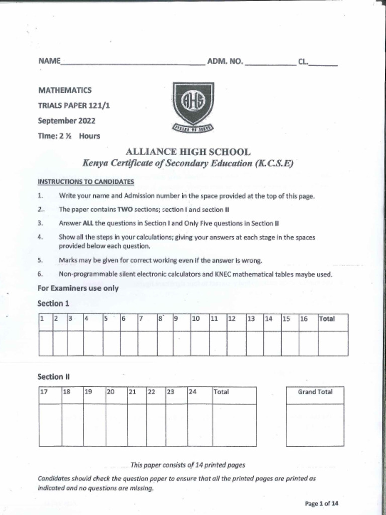 Mathematics Paper 1 2 | PDF