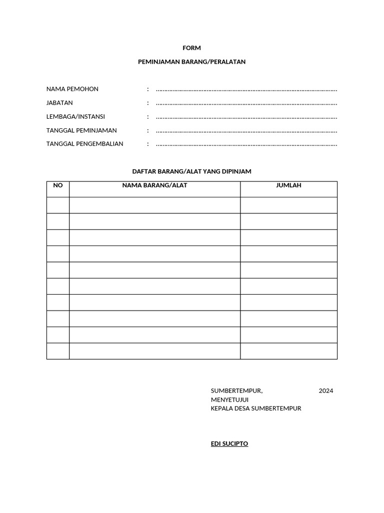 Form Pinjam Barang | PDF | Pengelolaan Keuangan & Uang