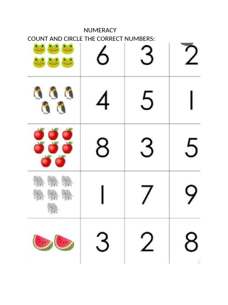 Numeracy Count and Circle The Correct Numbers | PDF