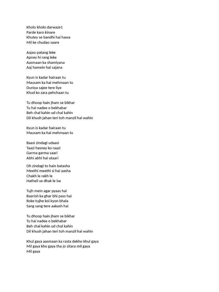 Kholo Kholo Darwaze Lyrics Analysis | PDF | Religion & Spirituality