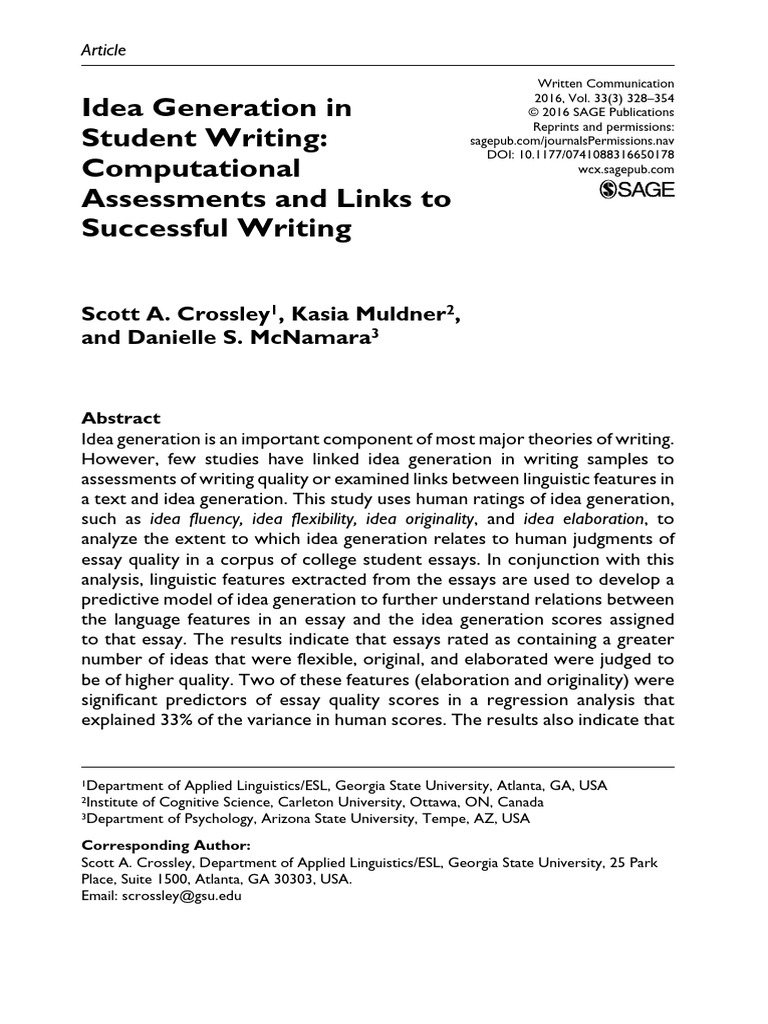 Idea Generation in Student Writing Quality | PDF | Rubric (Academic ...