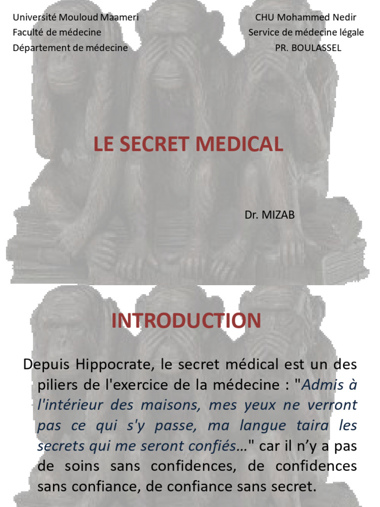Le Secret Médical : Fondements et Dérogations | PDF | Professionnel de ...