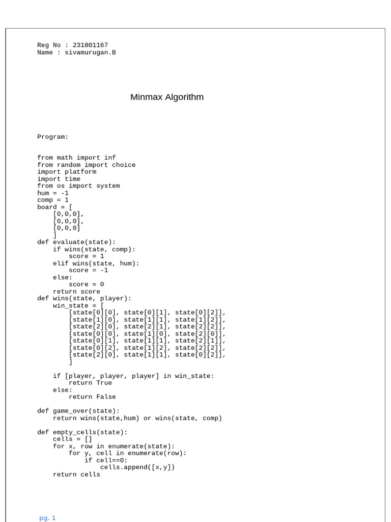 Minmax Algorithm | PDF | Applied Mathematics | Theoretical Computer Science Minmax Algorithm | PDF | Applied Mathematics | Theoretical Computer Science
