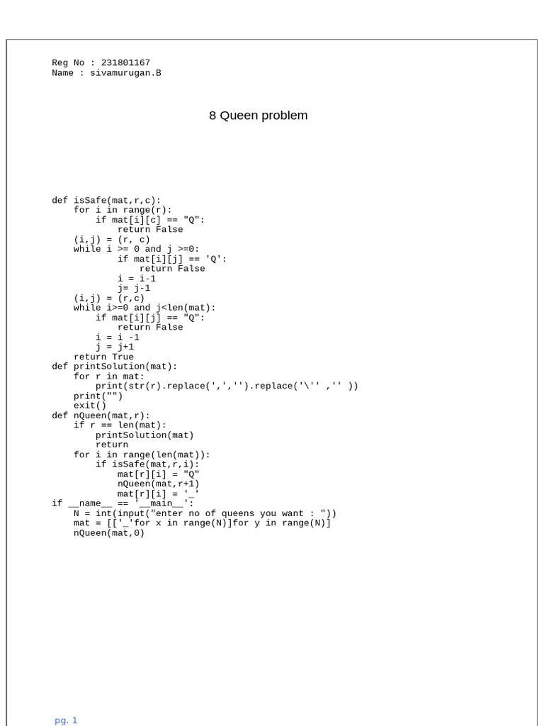 8 Queen Problem | PDF