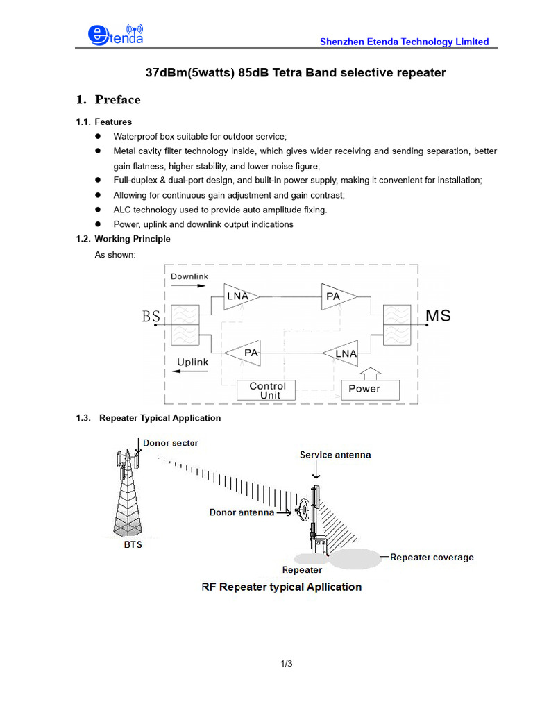 ET-BRT37S-F 37dBm (5watts) 85dB Tetra Band Selective Repeater | PDF ...