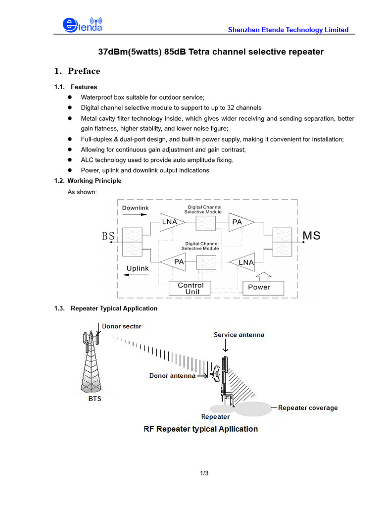 ET-CRT37CS-F 37dBm (5watts) 85dB Tetra Channel Selective Repeater | PDF ...