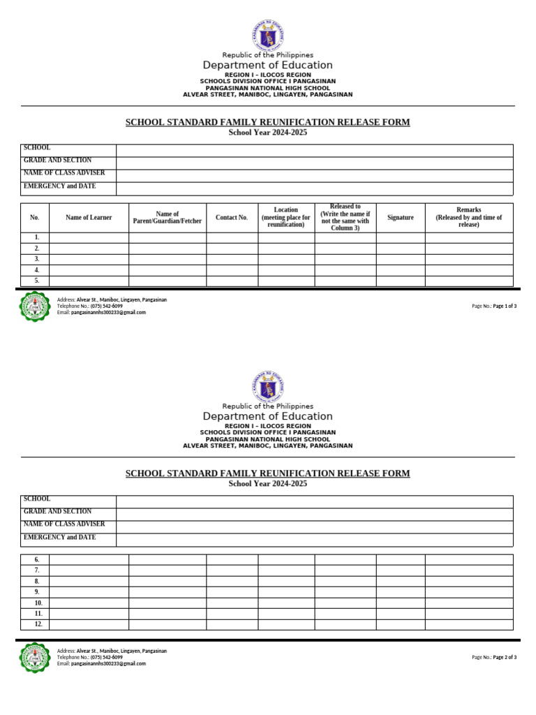 Family Reunification Release Form | PDF | Social Institutions