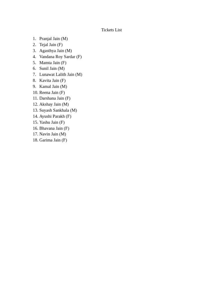 Ticket List | PDF | Sports & Recreation